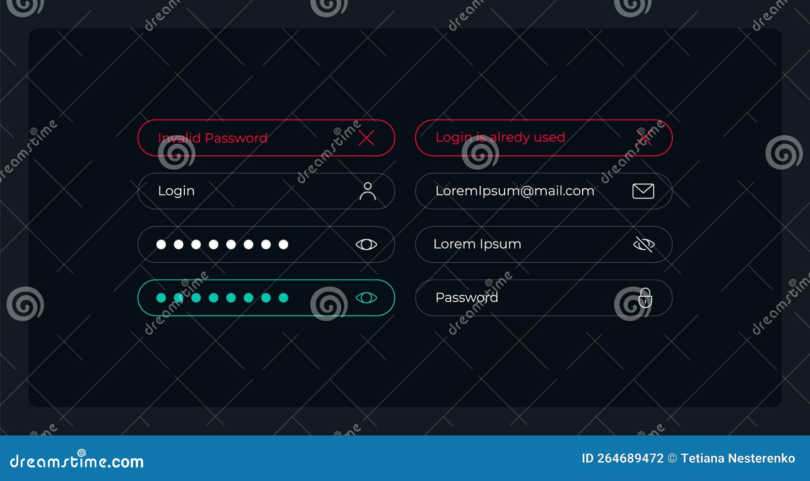 Login page UI elements kit stock vector. Illustration of website - 264689472