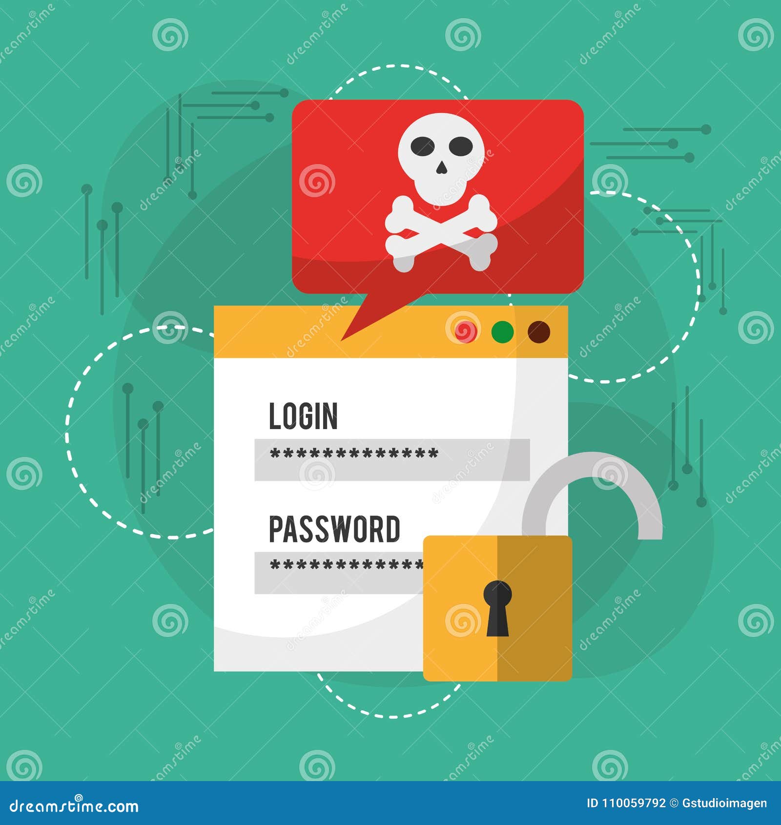 Login Password Danger Notification Unlock Information Stock Vector ...