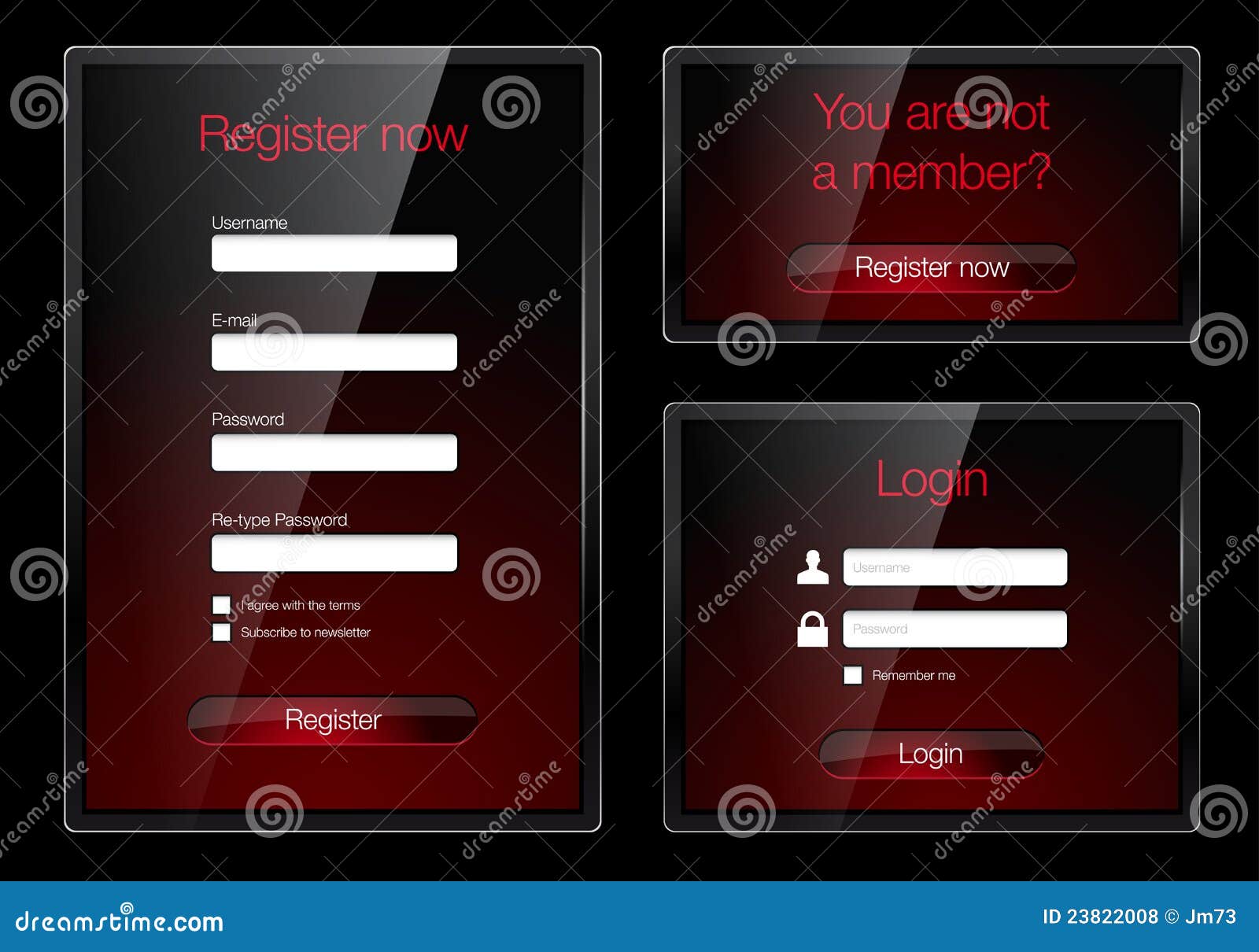 Login and Register Glossy Web Forms Stock Vector - Illustration of menu ...