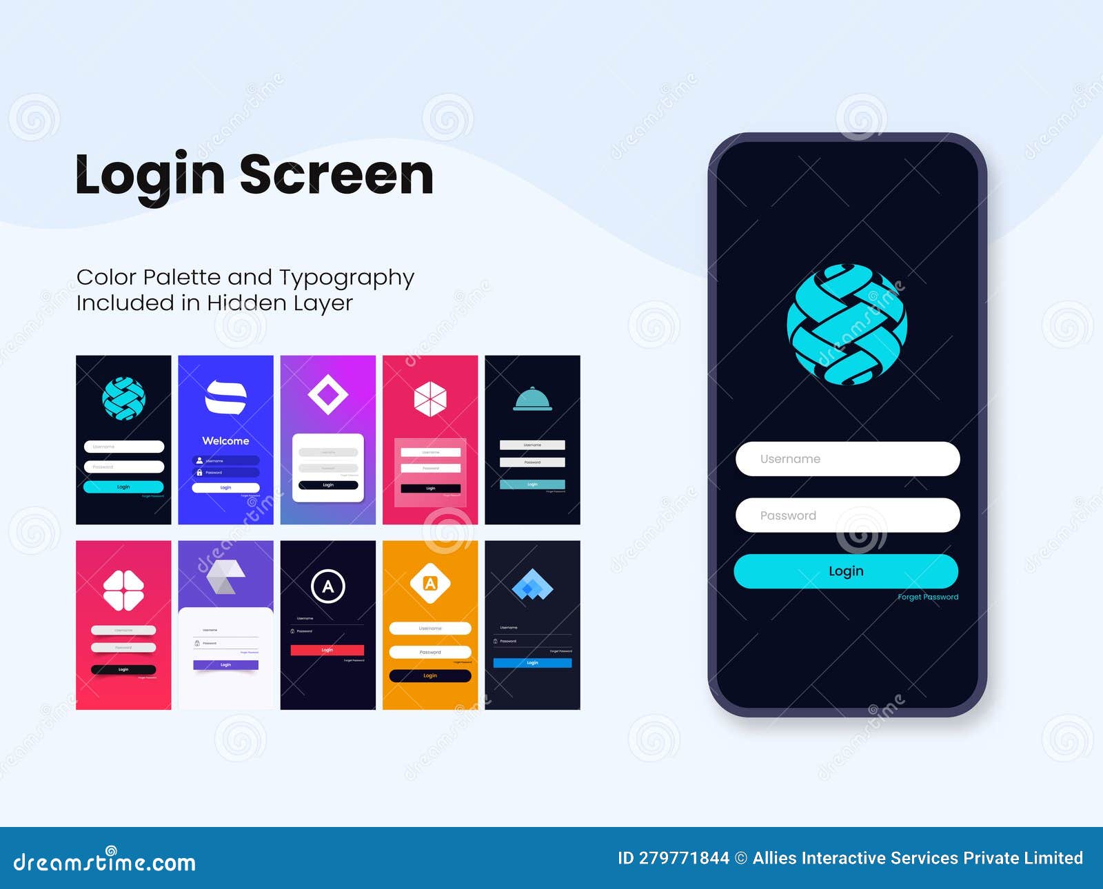 Login Screen App Ui Kit with Multicolored Screens for Mobile ...