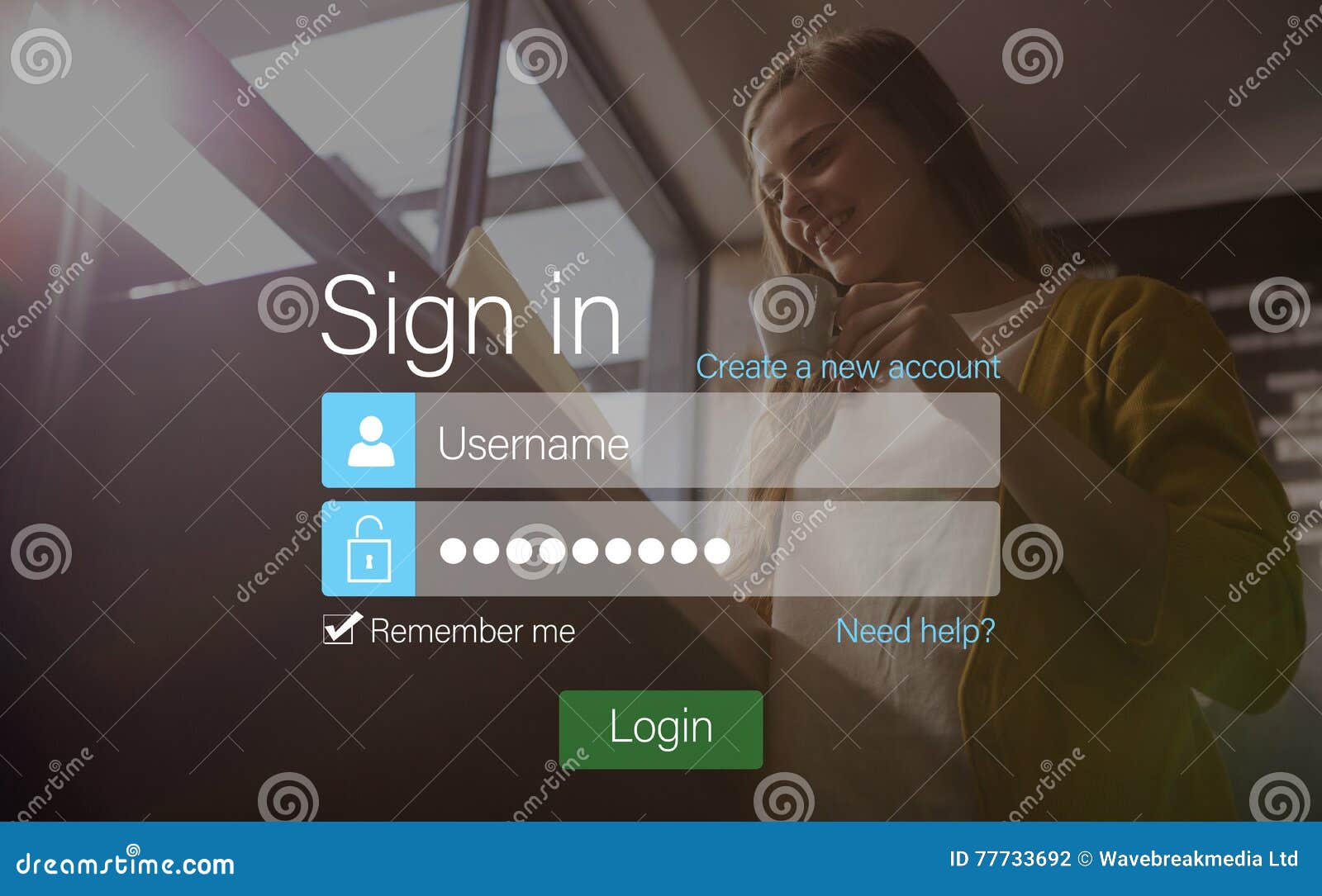 Login Screen with Blonde Woman Stock Illustration - Illustration of ...