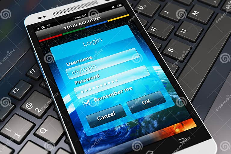 Login screen on smartphone stock illustration. Illustration of email ...