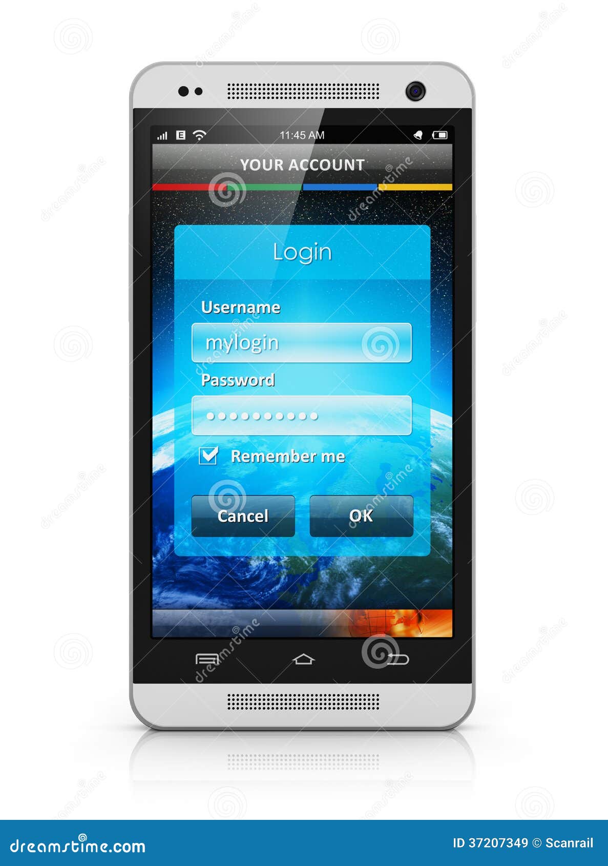 Login screen on smartphone stock illustration. Illustration of register ...