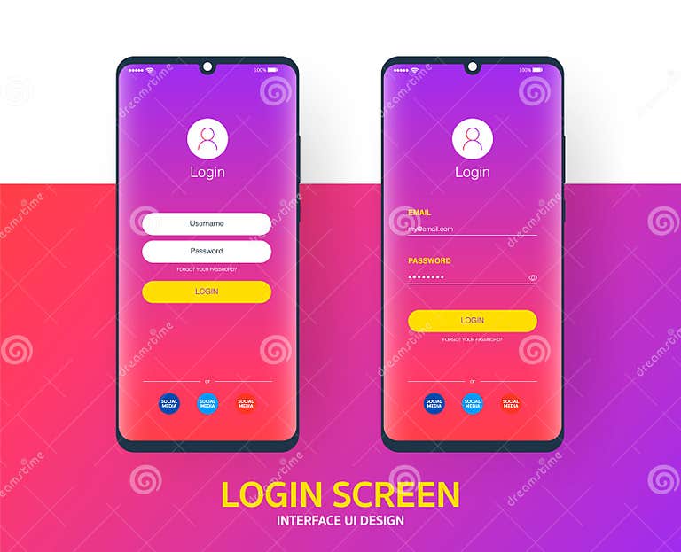 Login Screen Smartphone Interface Vector Template, Mobile App Page ...