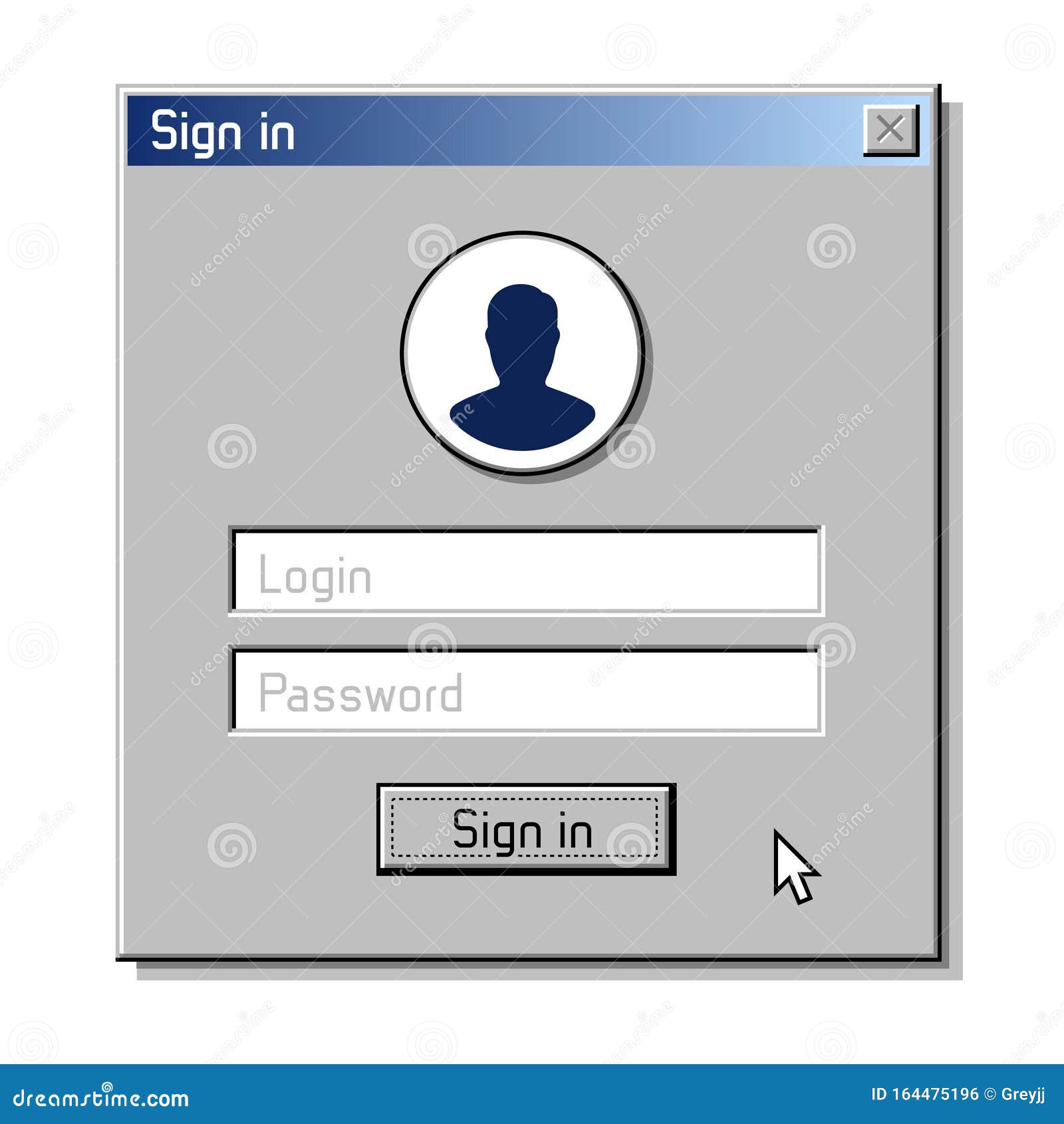 Login, Sign-in Web Form in Style of Retro Operating System Stock Vector ...