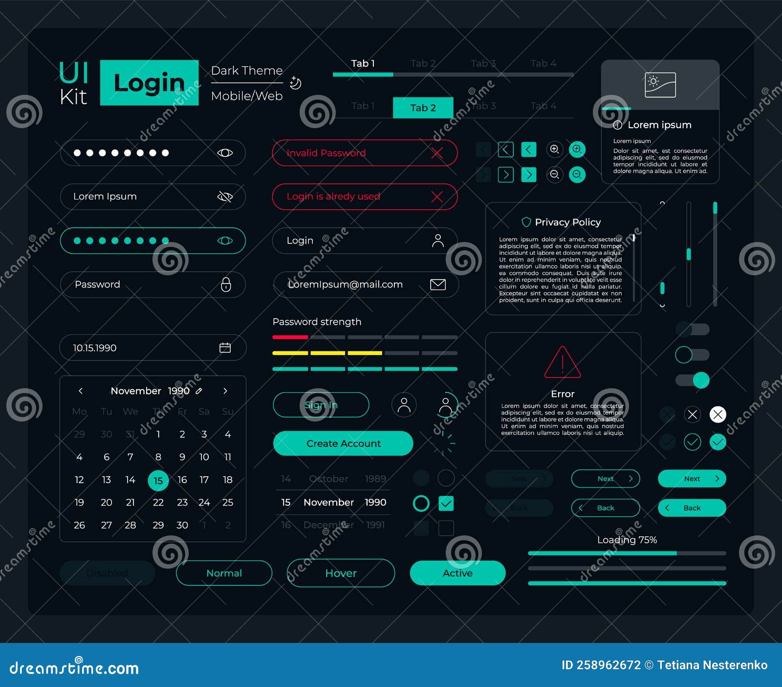 Login Ui Elements Kit Stock Vector Illustration Of Security 258962672