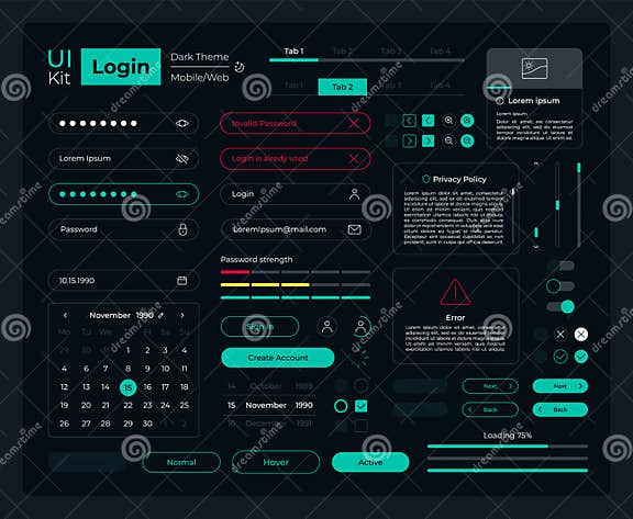 Login UI elements kit stock vector. Illustration of security - 258962672