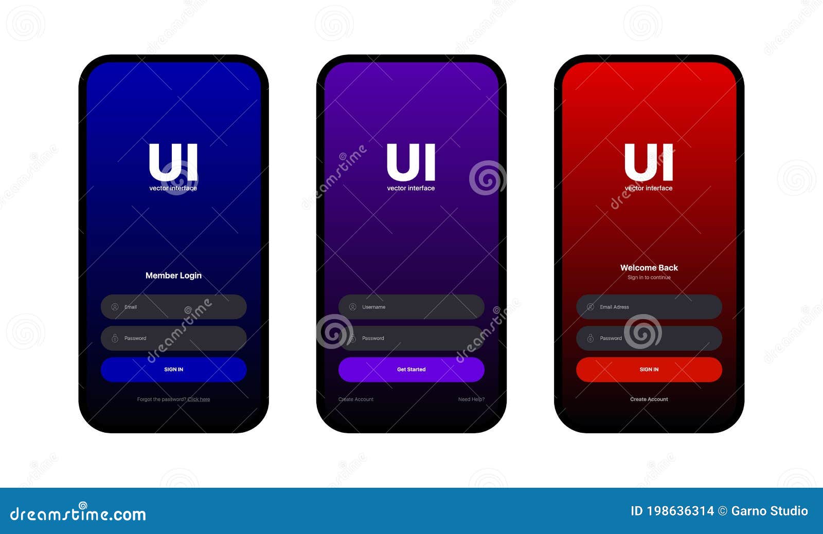 Login UI Interface Design Concept Set. Sign in Screen. Mobile App User Interface Design Concept ...