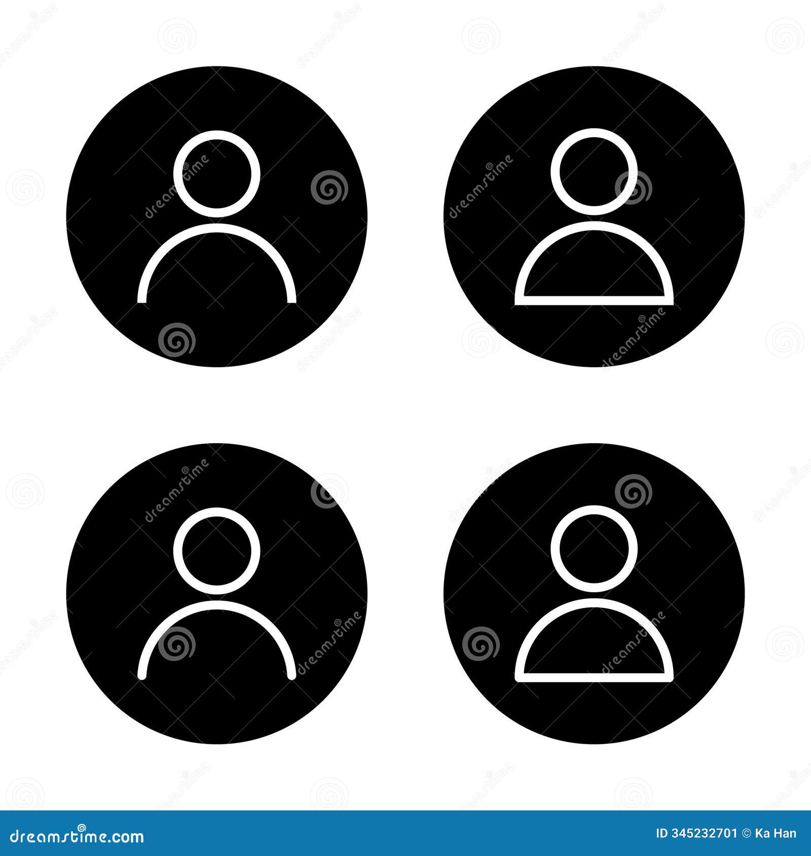 Login User Avatar Icon Set on Black Circle. Profile Account Sign Symbol ...
