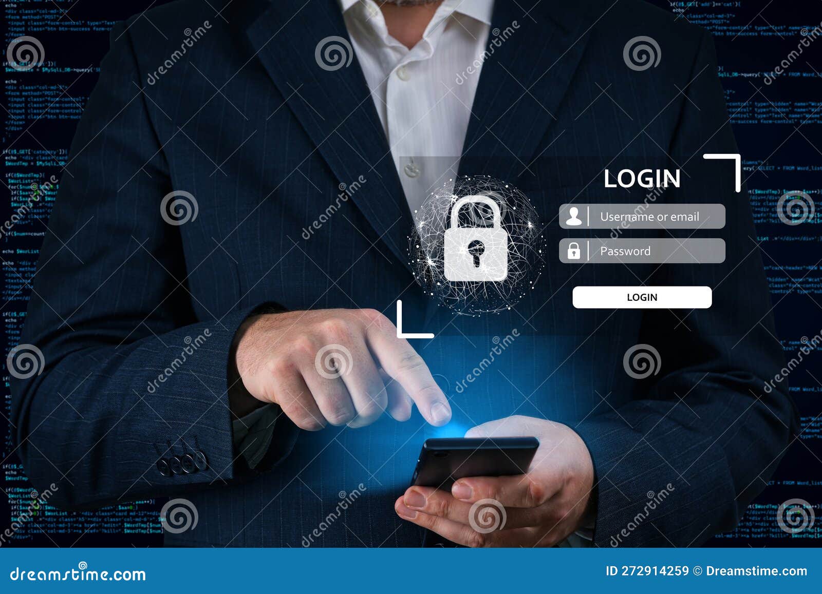 Login Using Digital Device. Man Hand Using Online Banking E-commerce ...