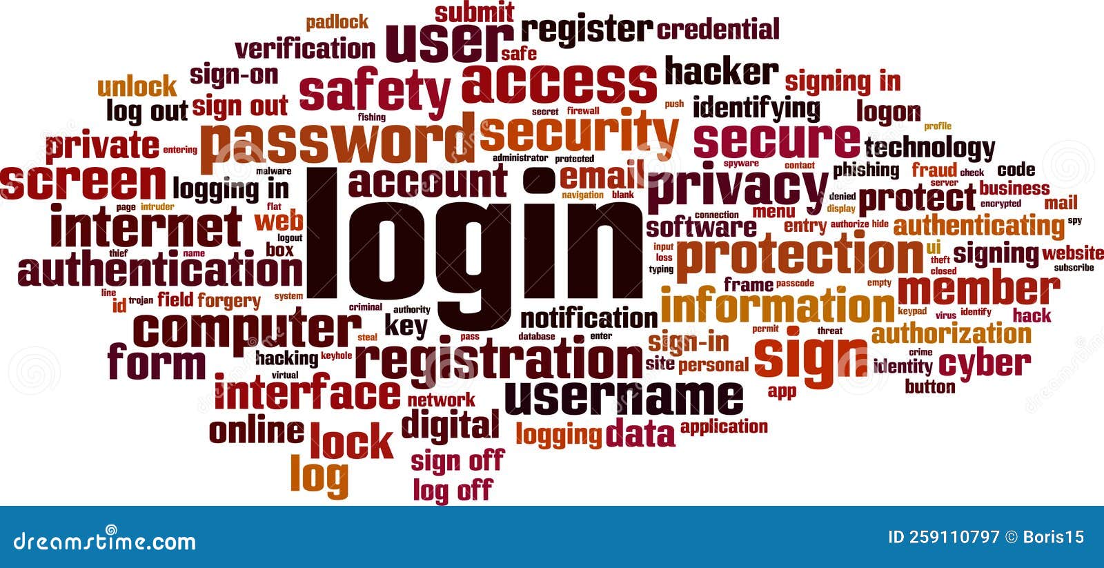 Login word cloud stock vector. Illustration of secure - 259110797