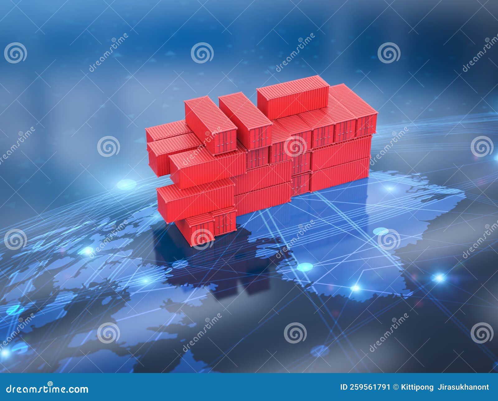 Logistic Business with Bunch of Red Containers and Graphic Display ...