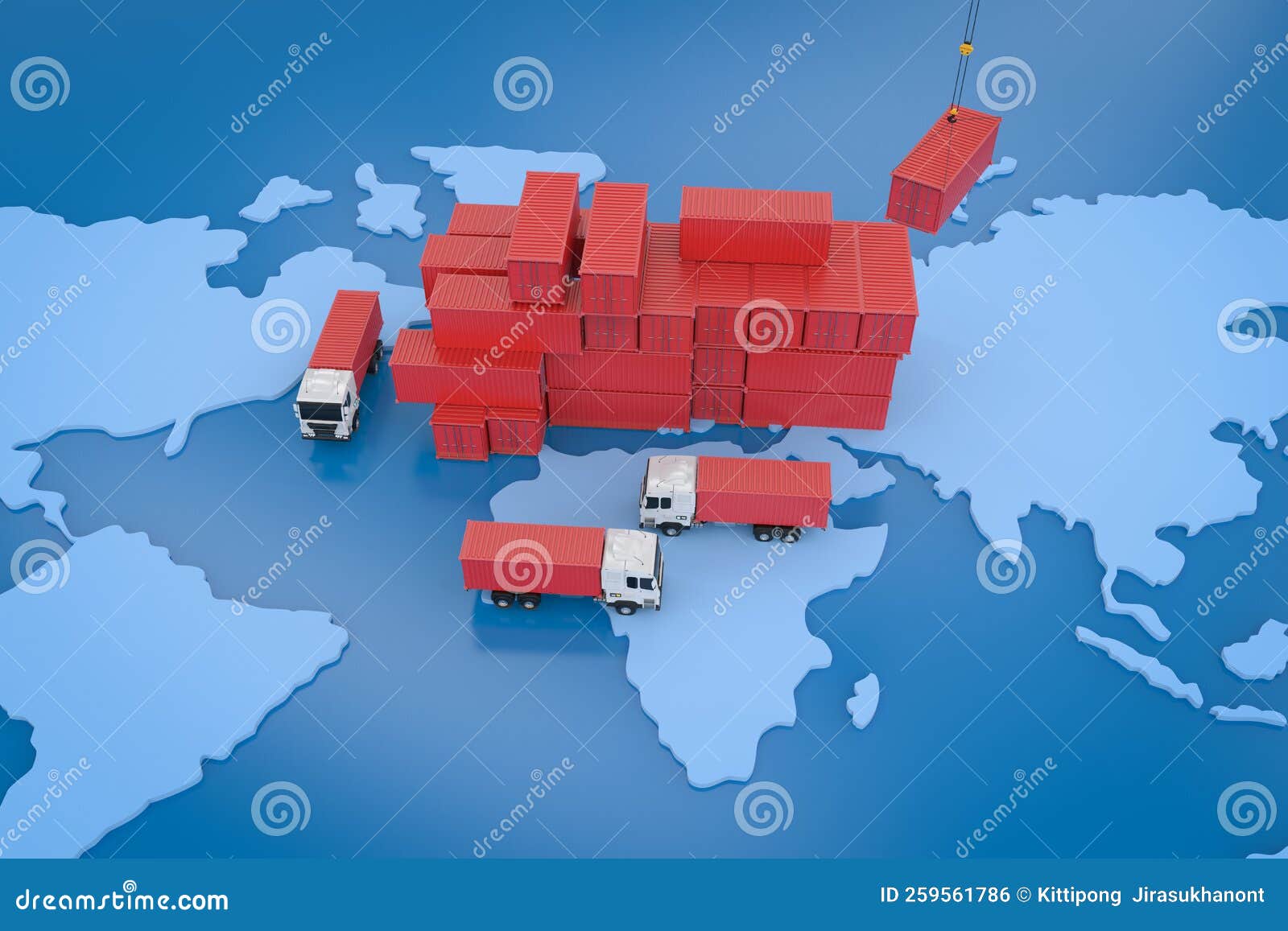 Logistic Business With Group Of Logistic Trailer Trucks And Stack Of ...