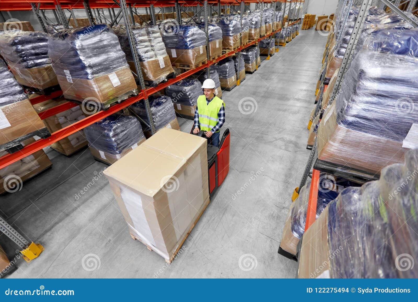 Loader Operating Forklift at Warehouse Stock Photo - Image of ...