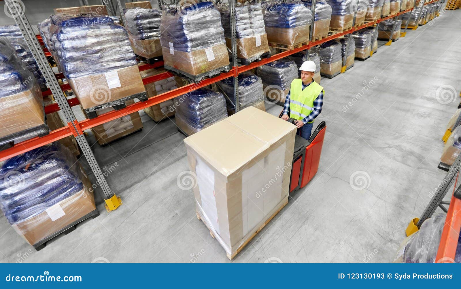 Loader Operating Forklift at Warehouse Stock Image - Image of people ...
