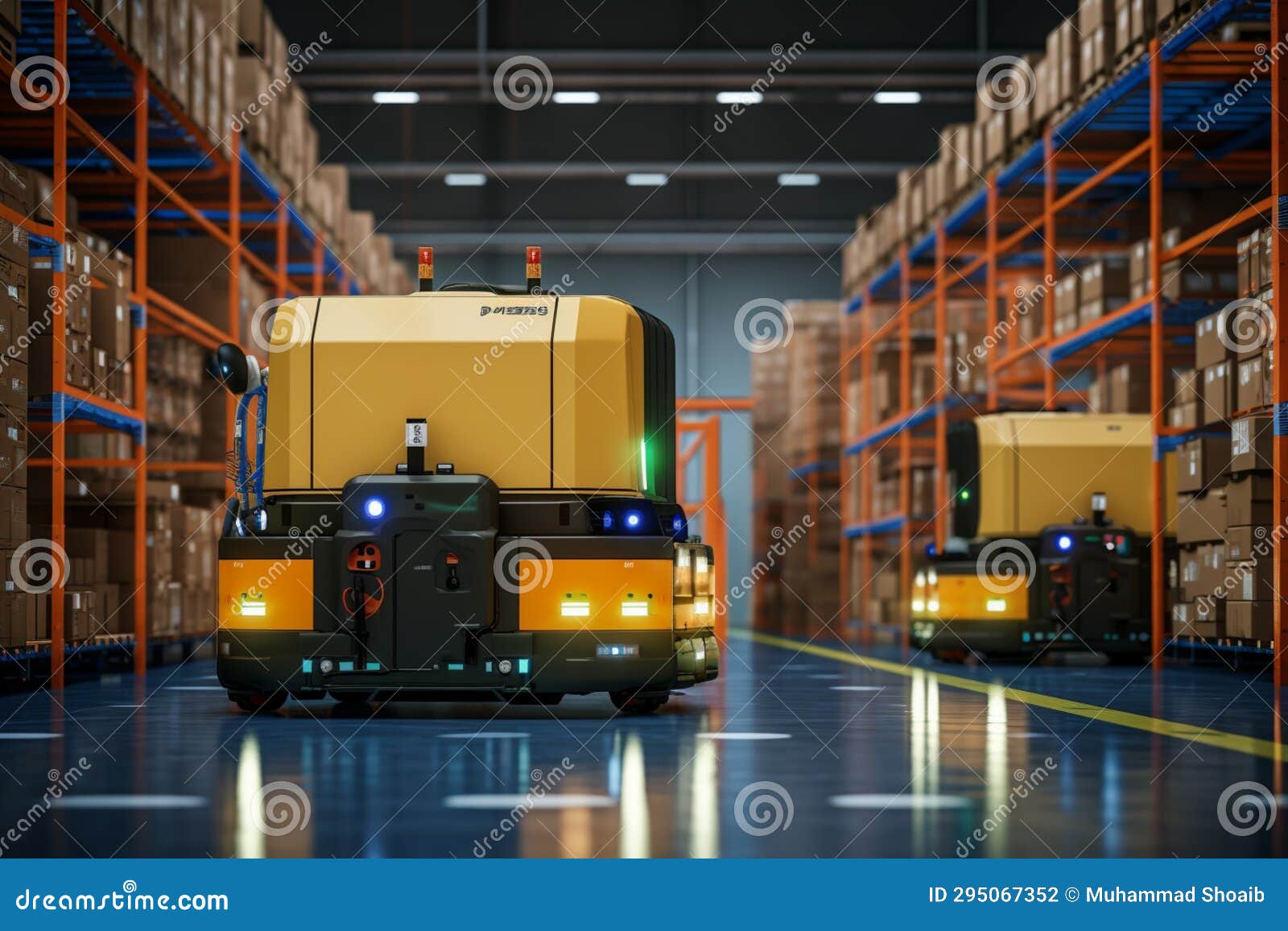 Logistic Centers Warehouse Interior Featuring An Automated Guided ...