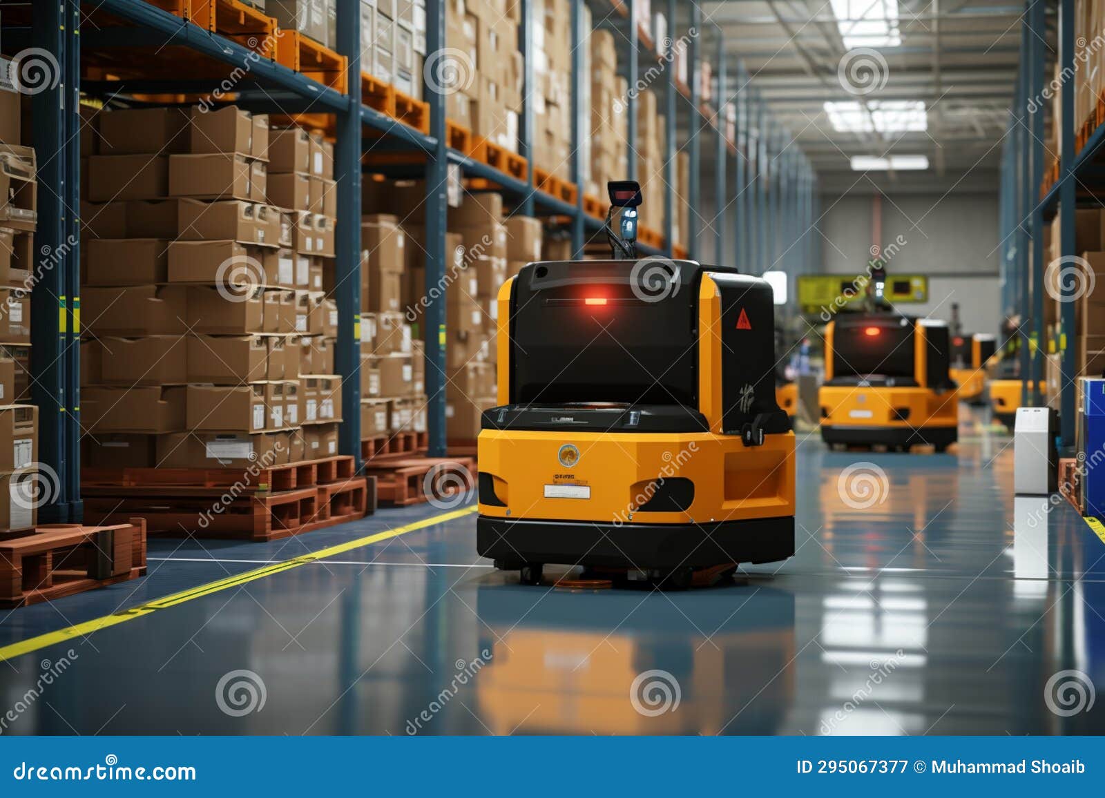 Logistic Centers Warehouse Interior Featuring an Automated Guided ...