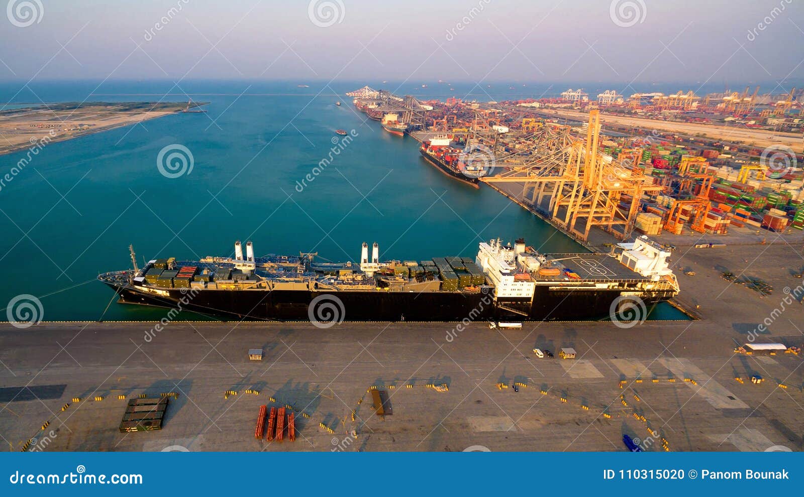 Logistic Container Ship at Shipping Yard Stock Photo - Image of import ...