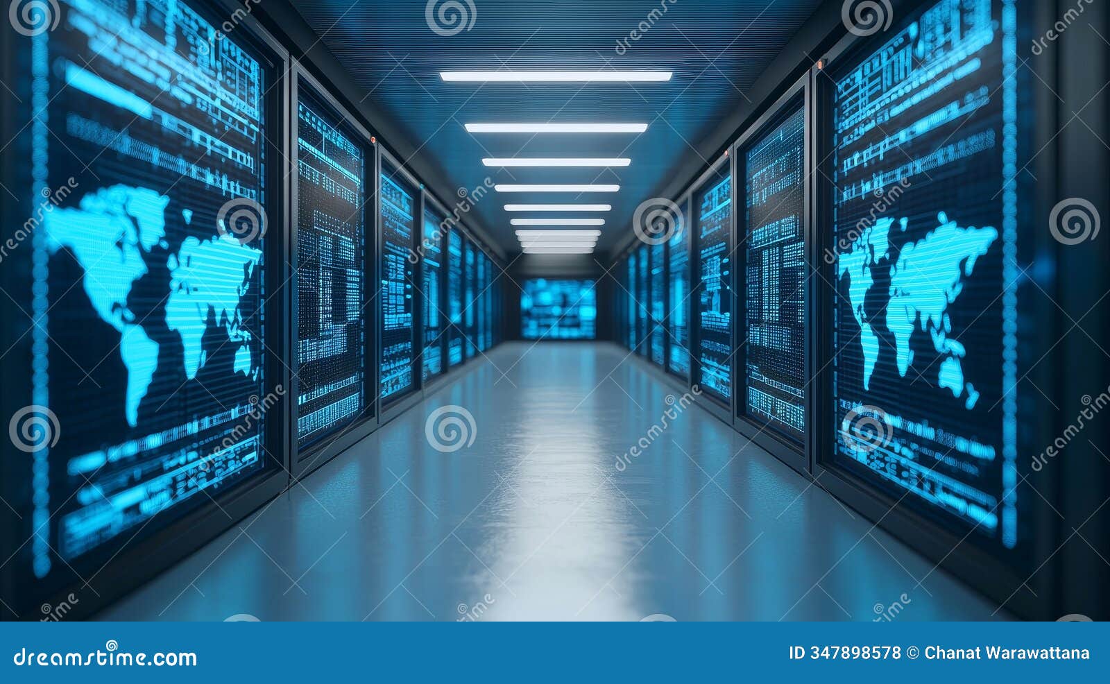 Logistic with Control Room Concept Digital Server Room with Glowing ...