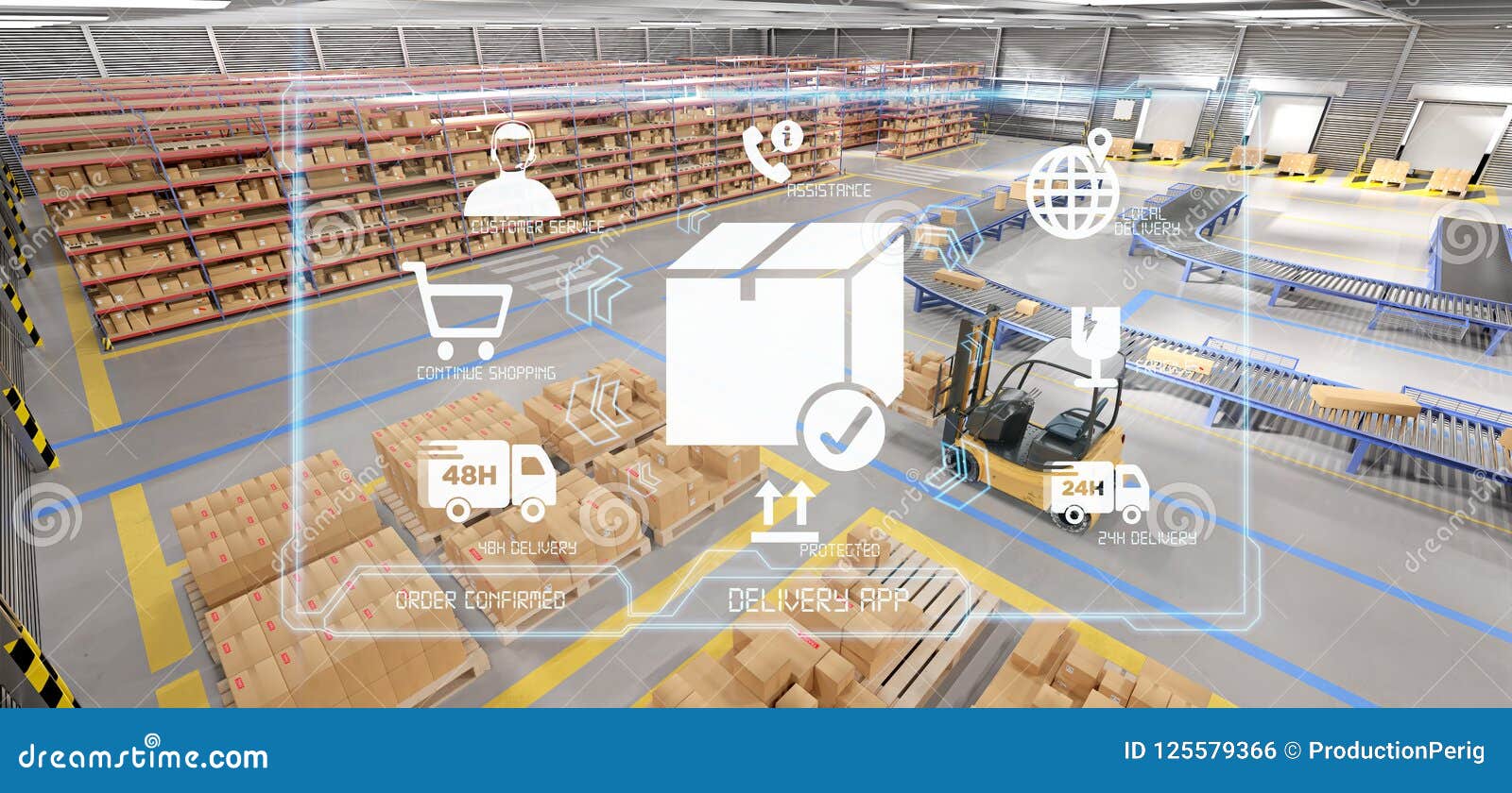 Logistic Delivery Service Application on a Warehouse Background Stock ...