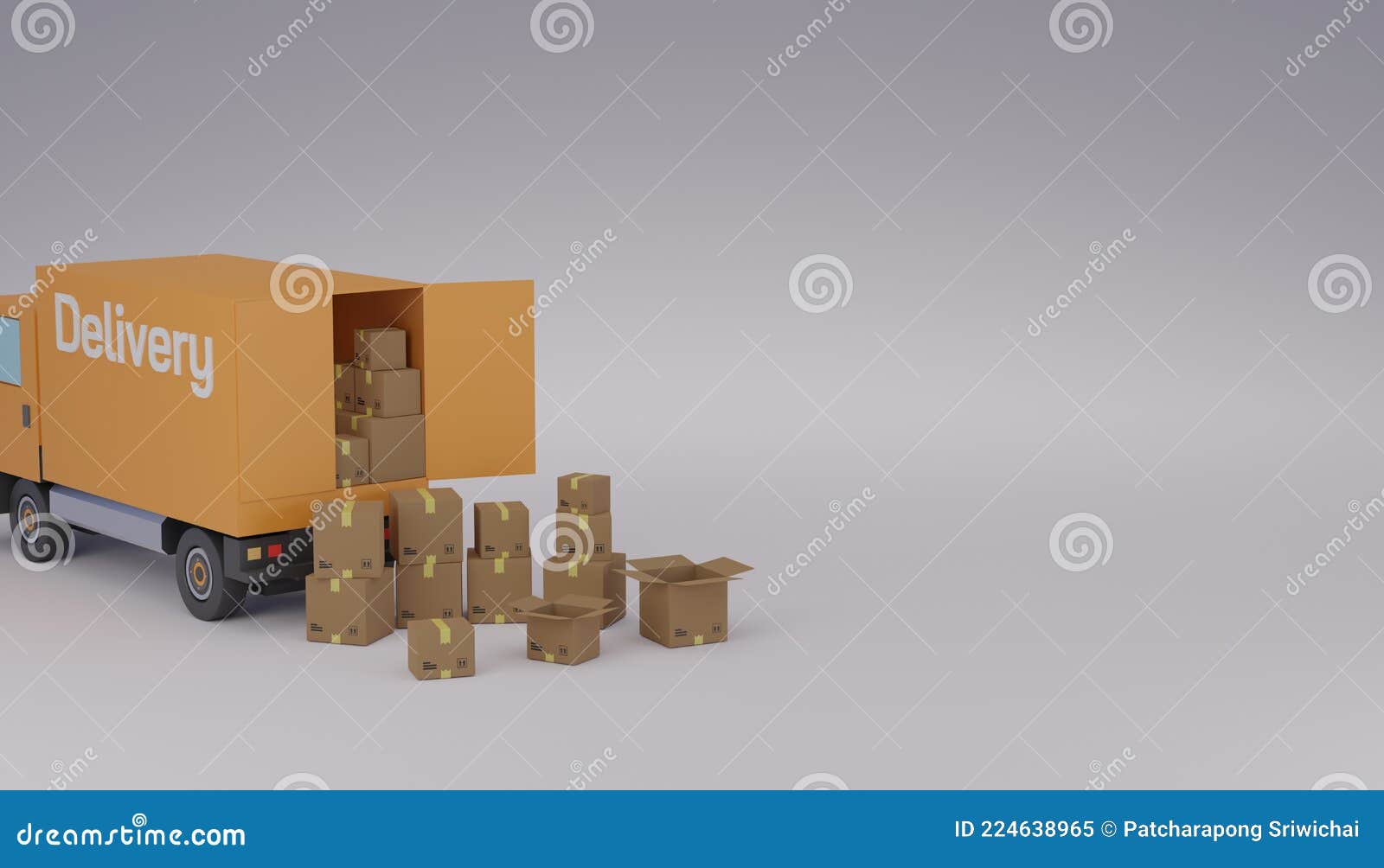 Logistic Delivery Truck Unload Cardboard Box 3D Render Illustration ...