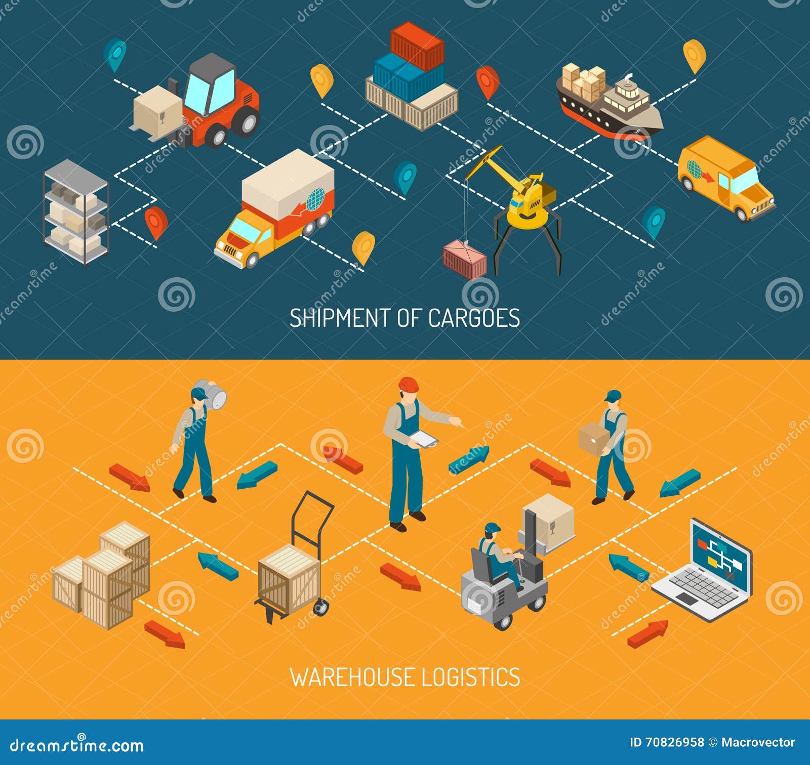 Logistic Delivery and Warehouse Banners Set Stock Vector - Illustration ...
