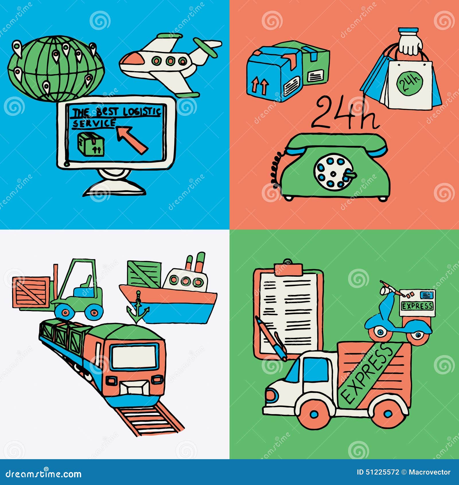 Logistic Design Concept Flat Icons Stock Vector - Illustration of ...