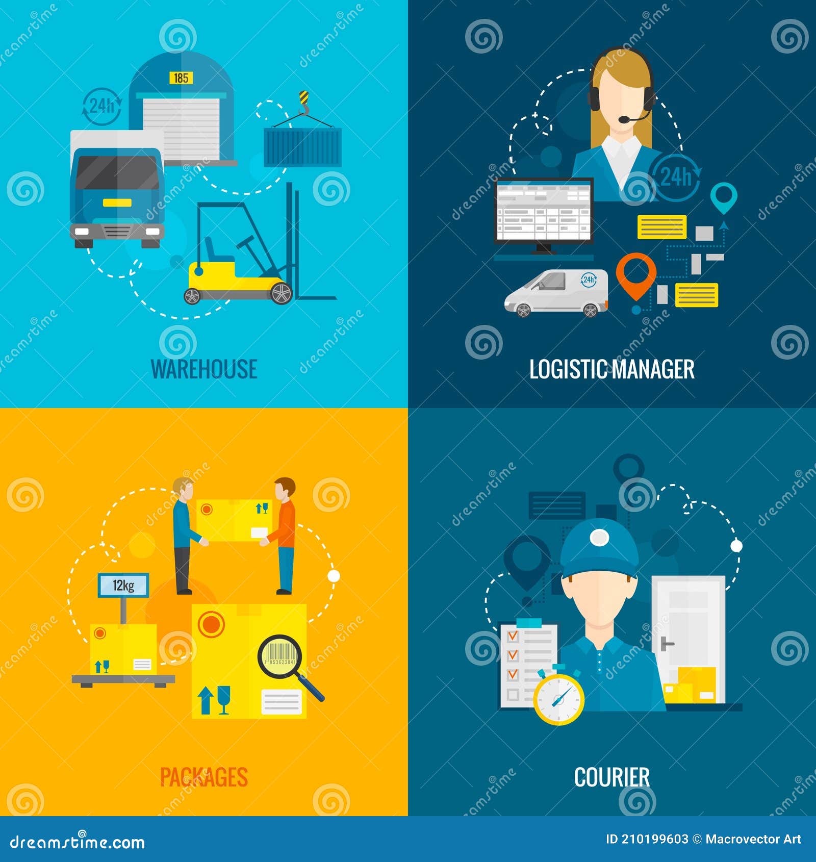 Logistic Flat Set stock vector. Illustration of concept - 210199603
