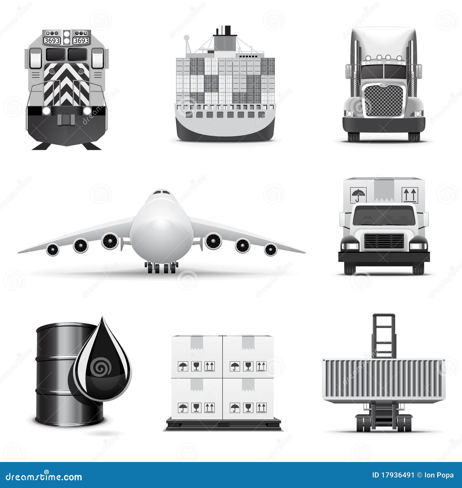 Logistic Icons | B&W Series Stock Vector - Illustration of road ...