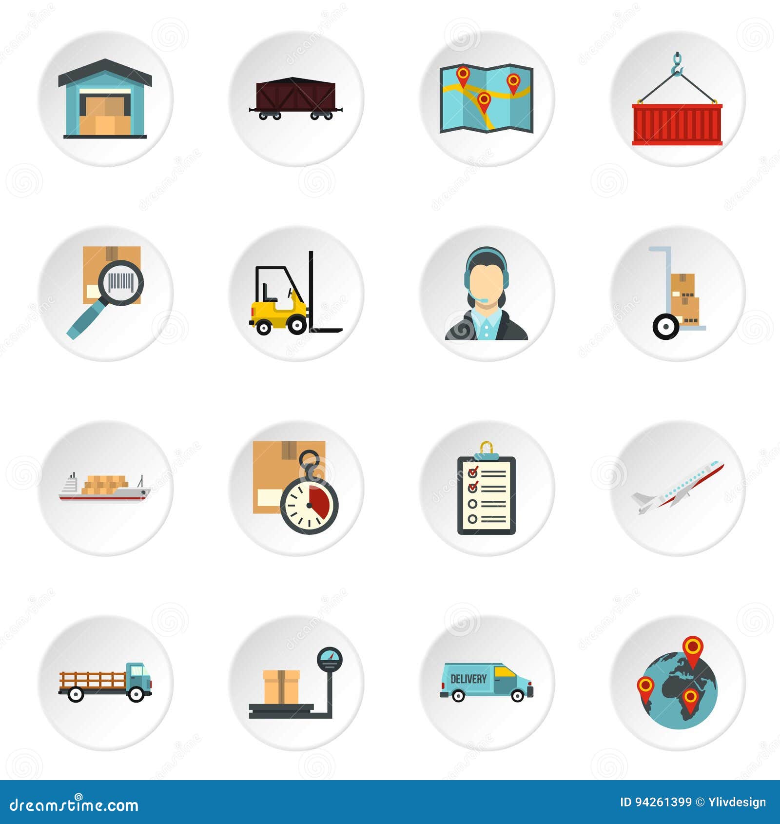 Logistic Icons Set, Flat Style Stock Vector - Illustration of glass ...