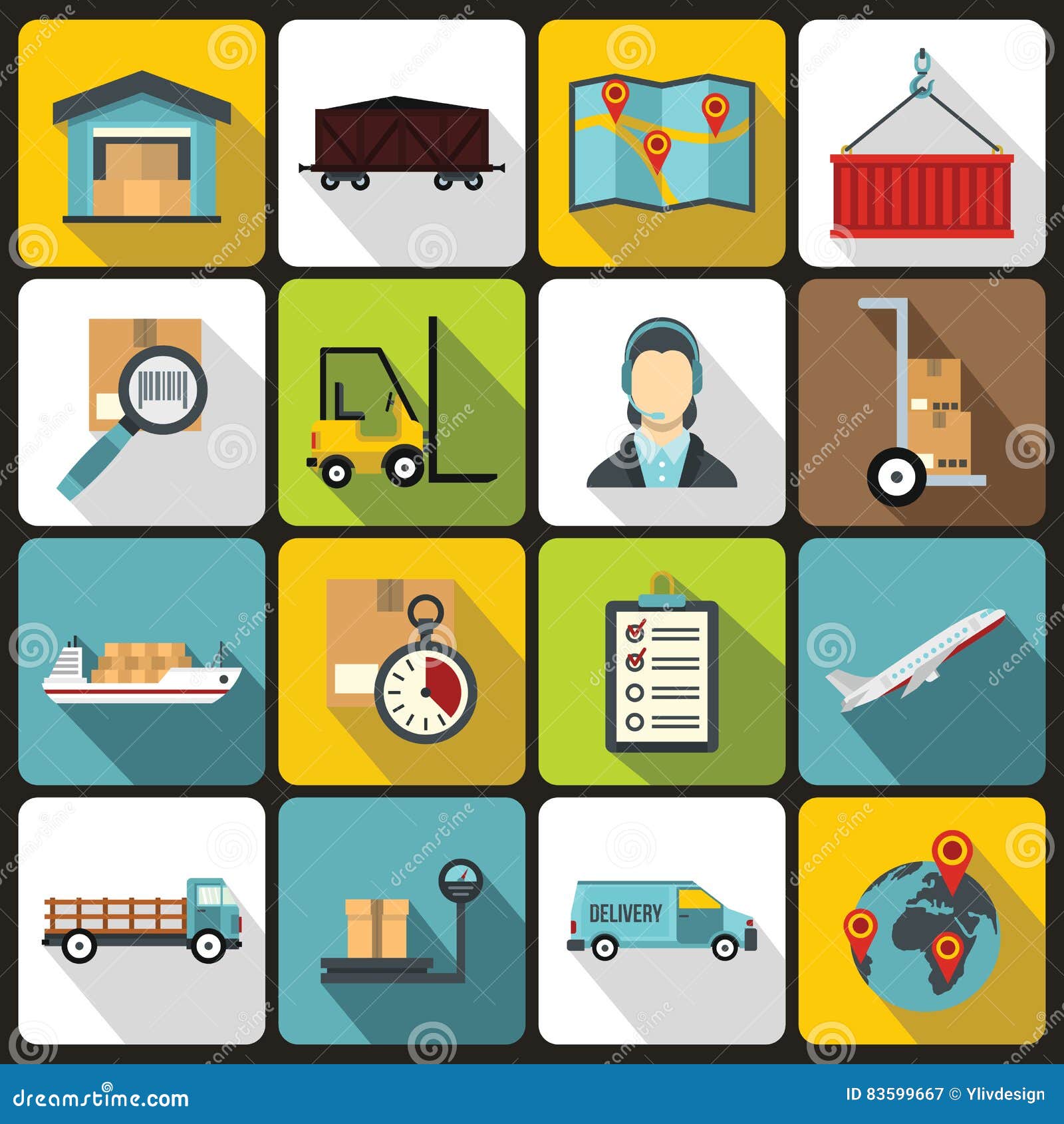 Logistic Icons Set, Flat Style Stock Vector - Illustration of crane ...