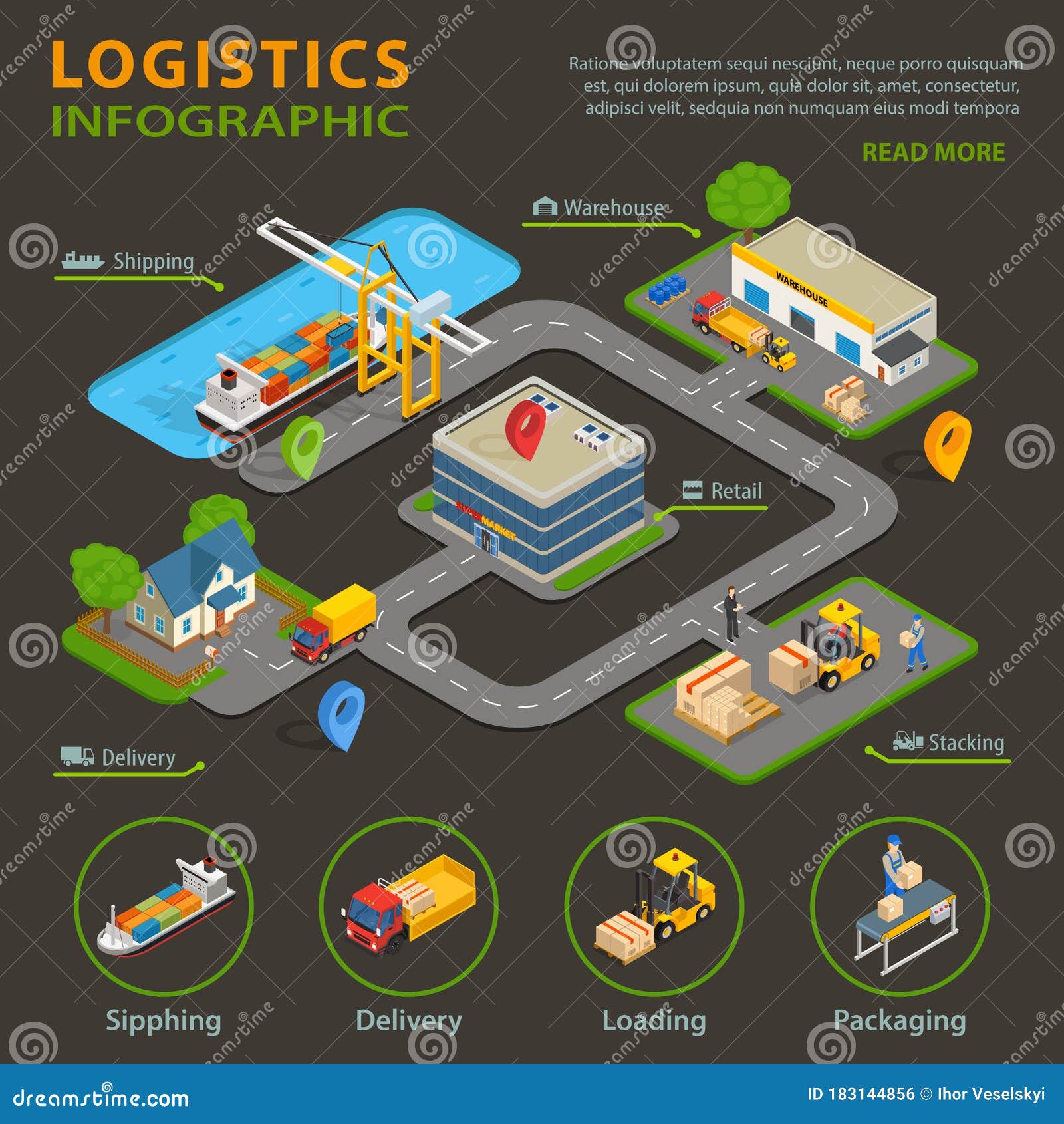 Logistic infographic set stock vector. Illustration of background ...