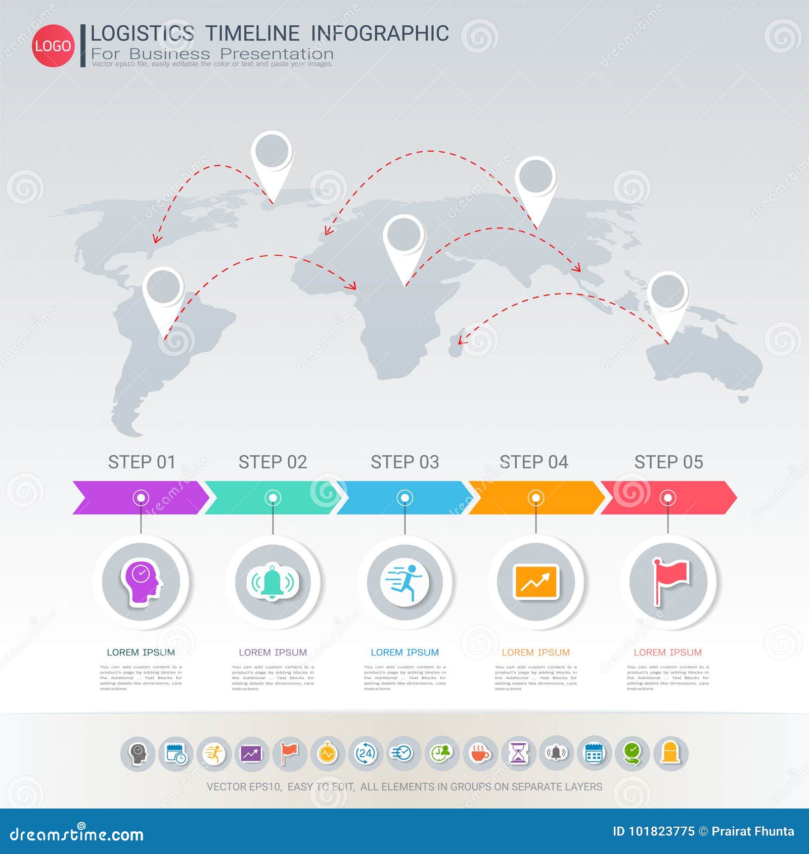 Logistic Infographic Template with Five Steps or Options. Stock Vector ...