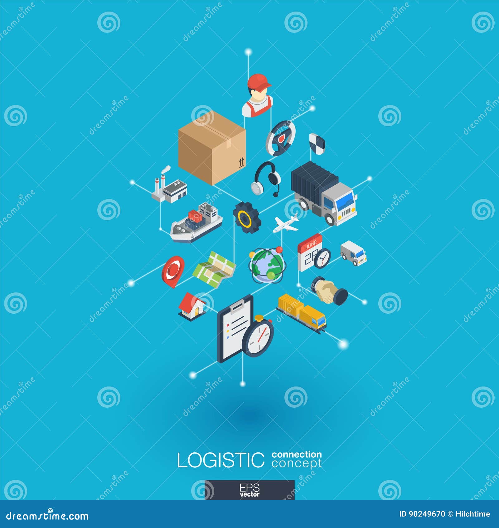 Logistic Integrated 3d Web Icons. Digital Network Isometric Concept ...
