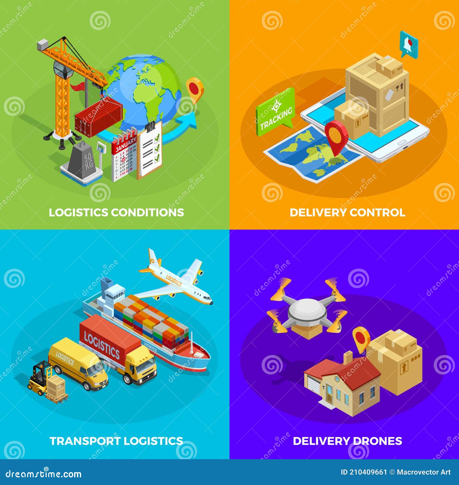 Logistic Isometric Concept stock vector. Illustration of design - 210409661