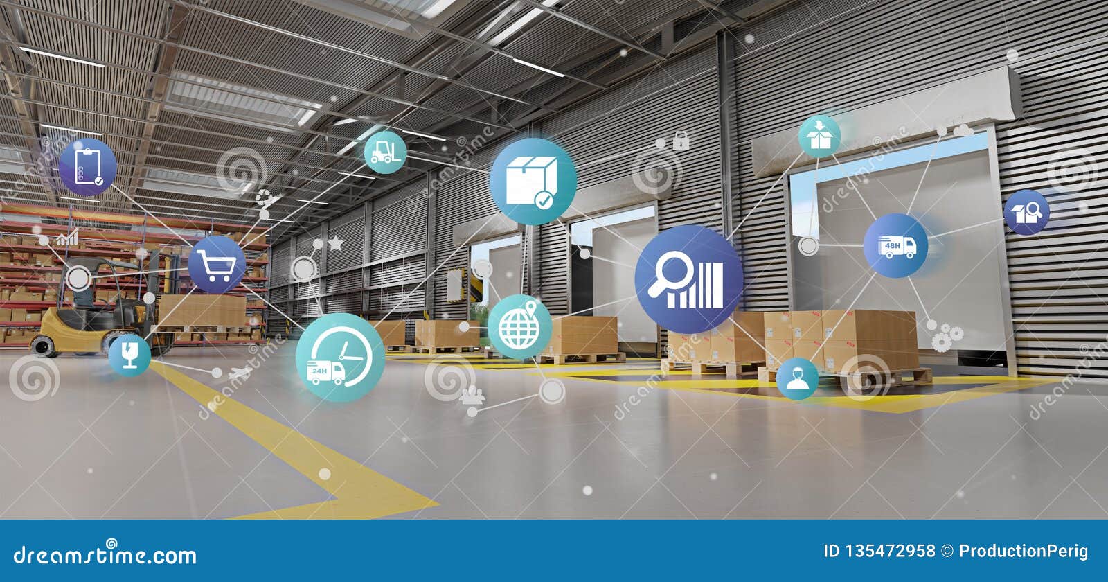 Logistic Organisation on a Warehouse Background 3d Rendering Stock ...
