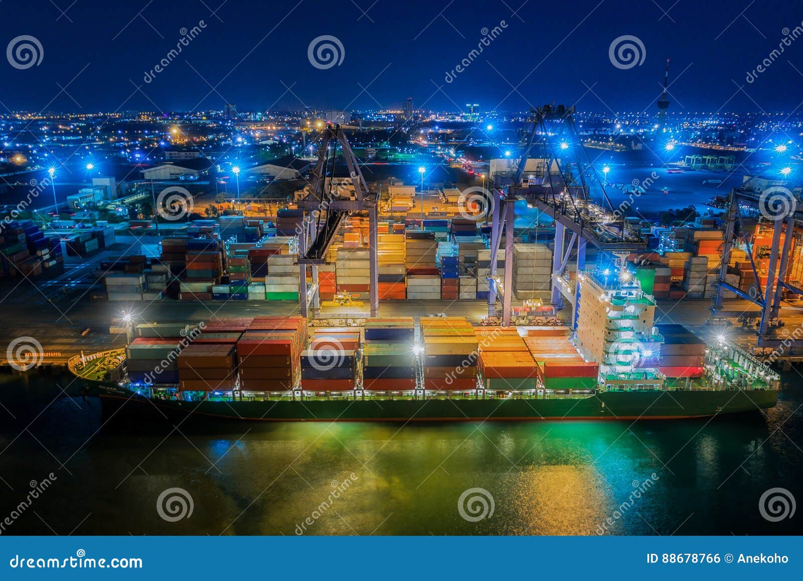 Logistic port stock photo. Image of night, harbour, boat - 88678766