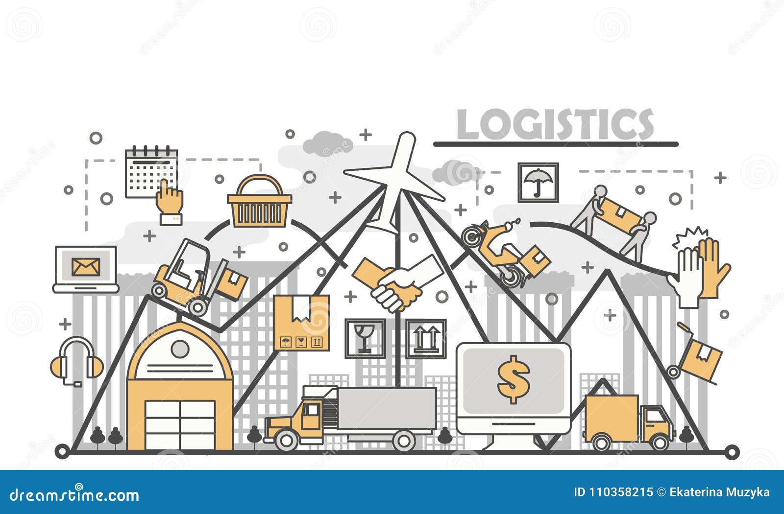 Logistic Services Concept Vector Illustration in Flat Linear Style ...