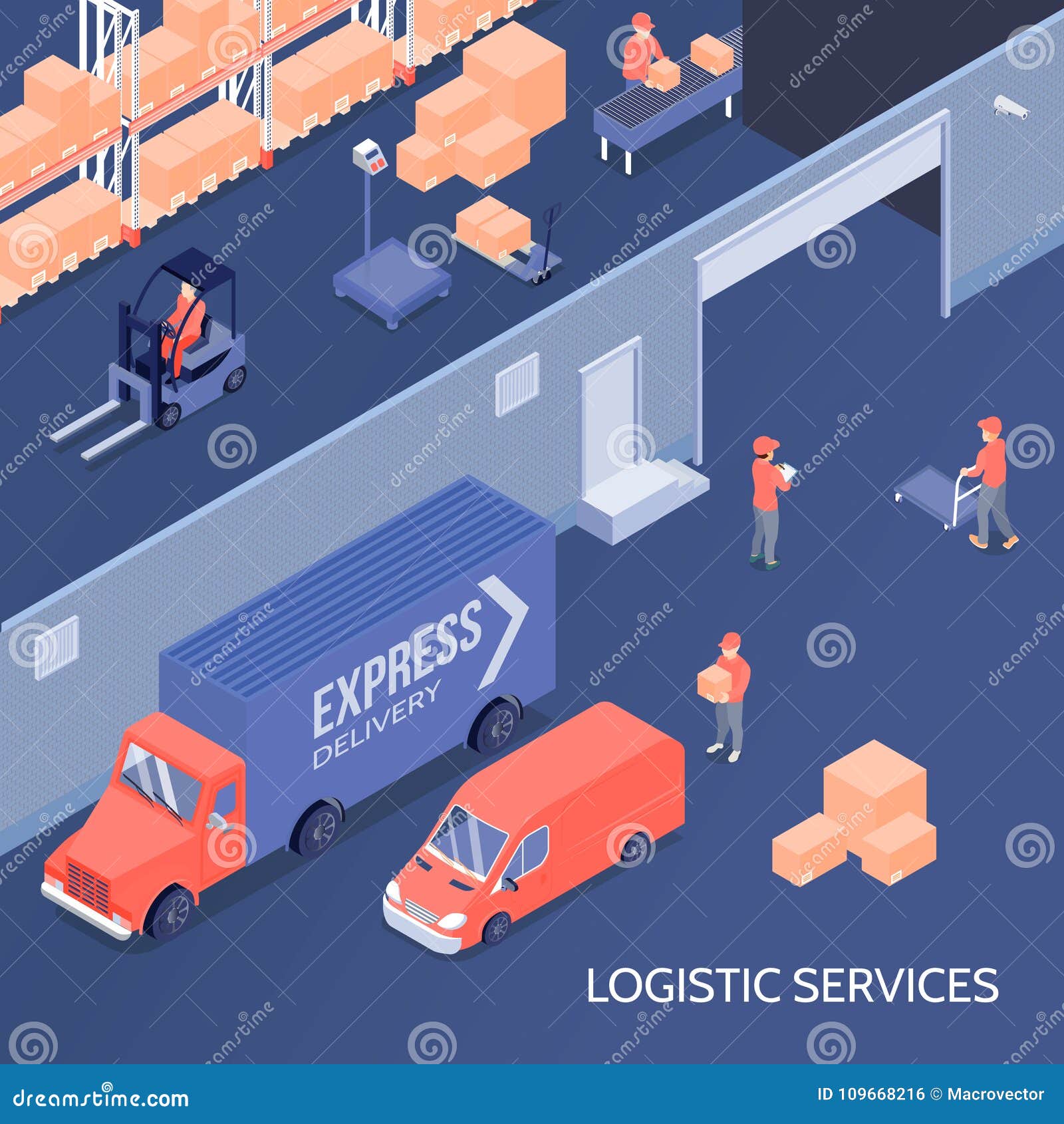 Sorting Center Thin Line Icon: Stack Of Parcels With Wheels. Modern ...