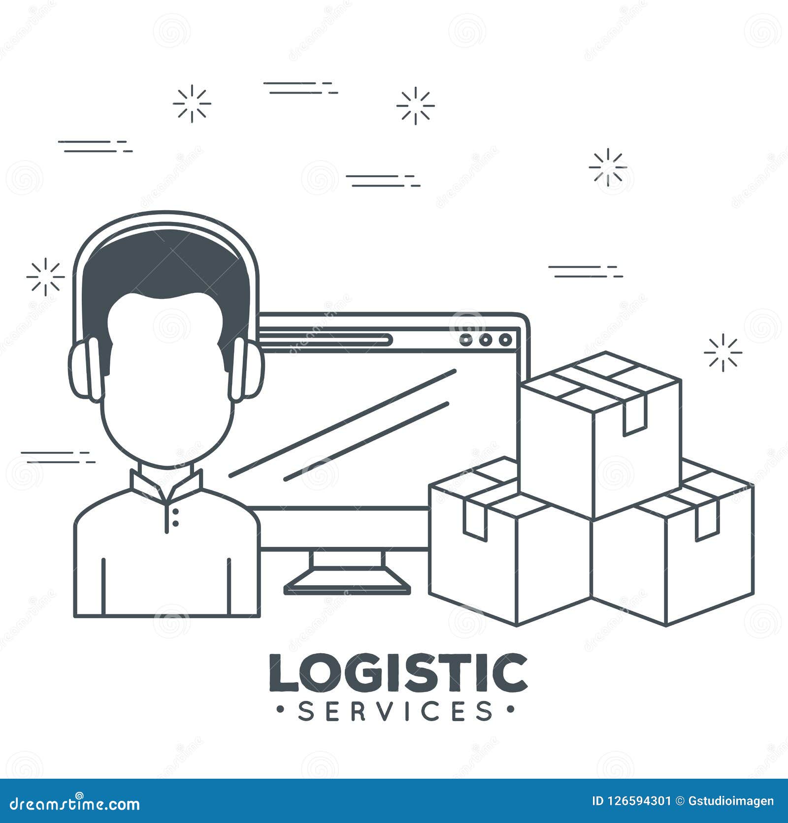 Logistic Services with Support Agent and Computer Stock Vector ...