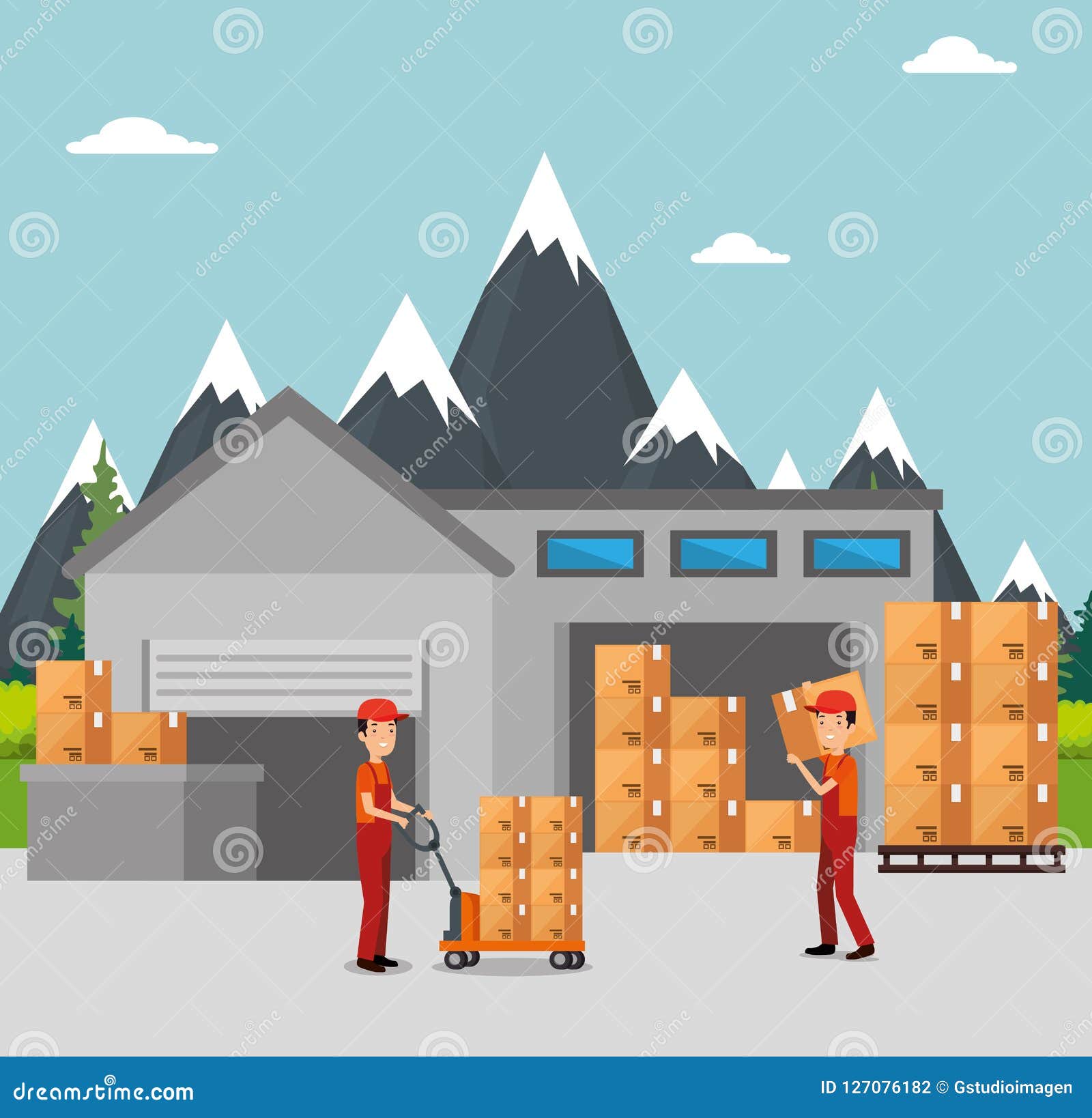 Logistic Services with Team Delivery Workers Stock Vector ...