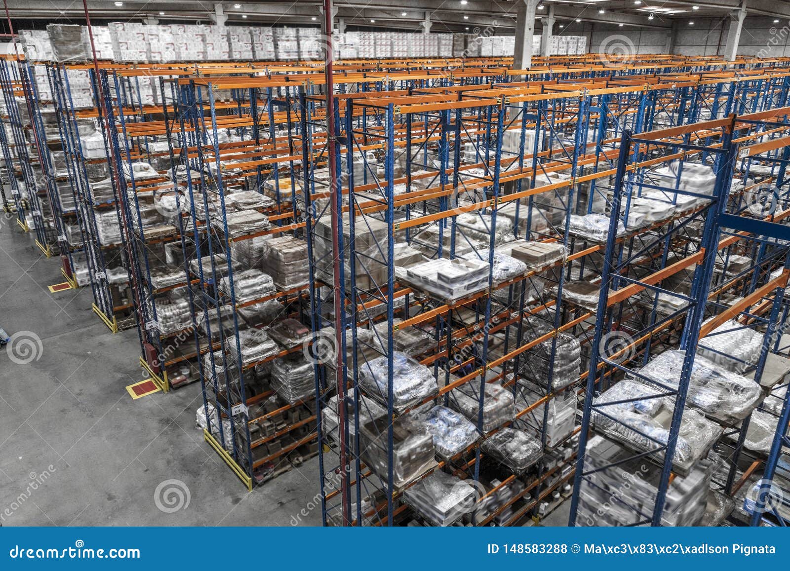 Logistic Shed And Distribution Boxes Workers And Forklift In Operation ...