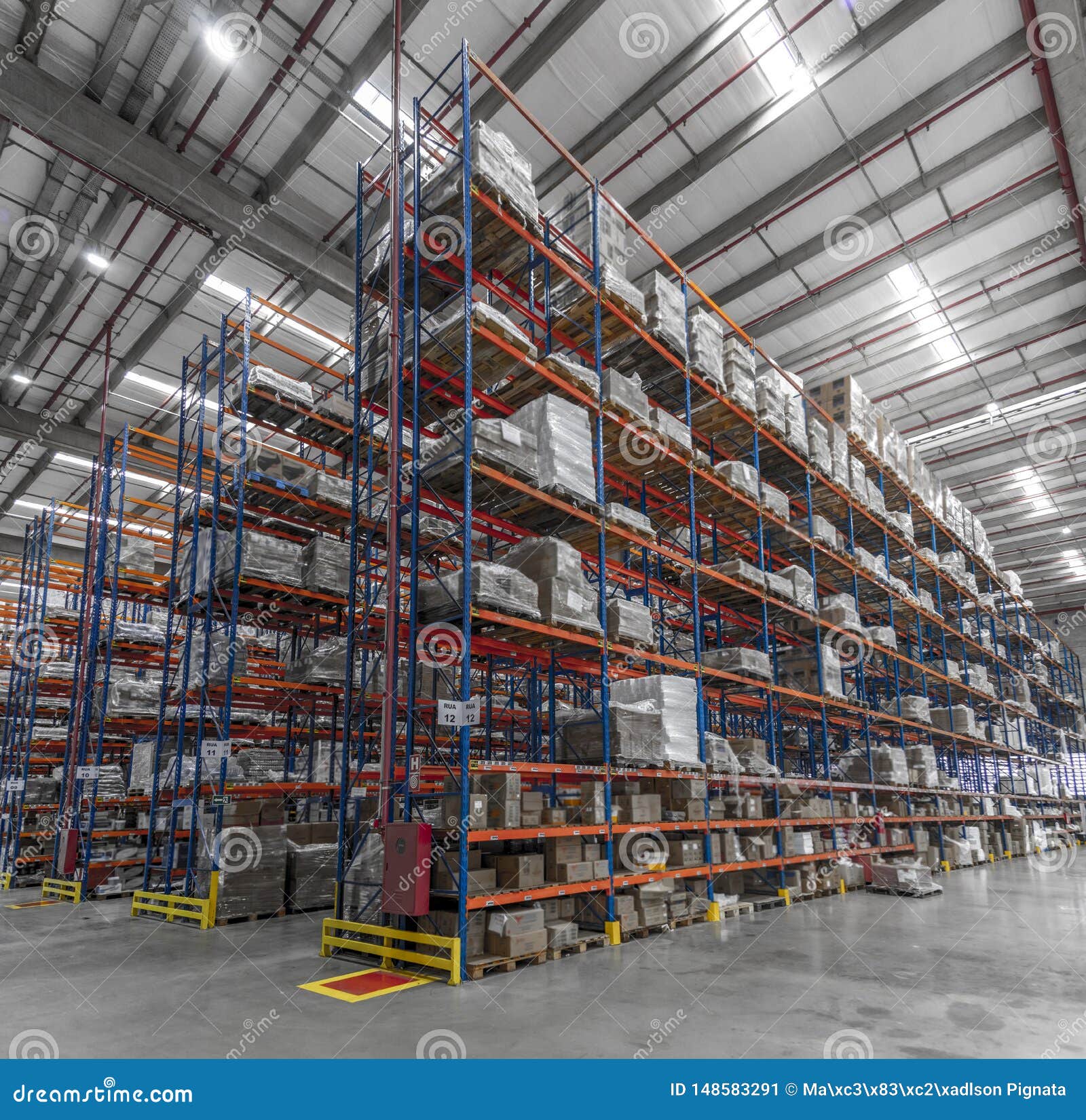 Logistic Shed And Distribution Boxes Workers And Forklift In Operation ...