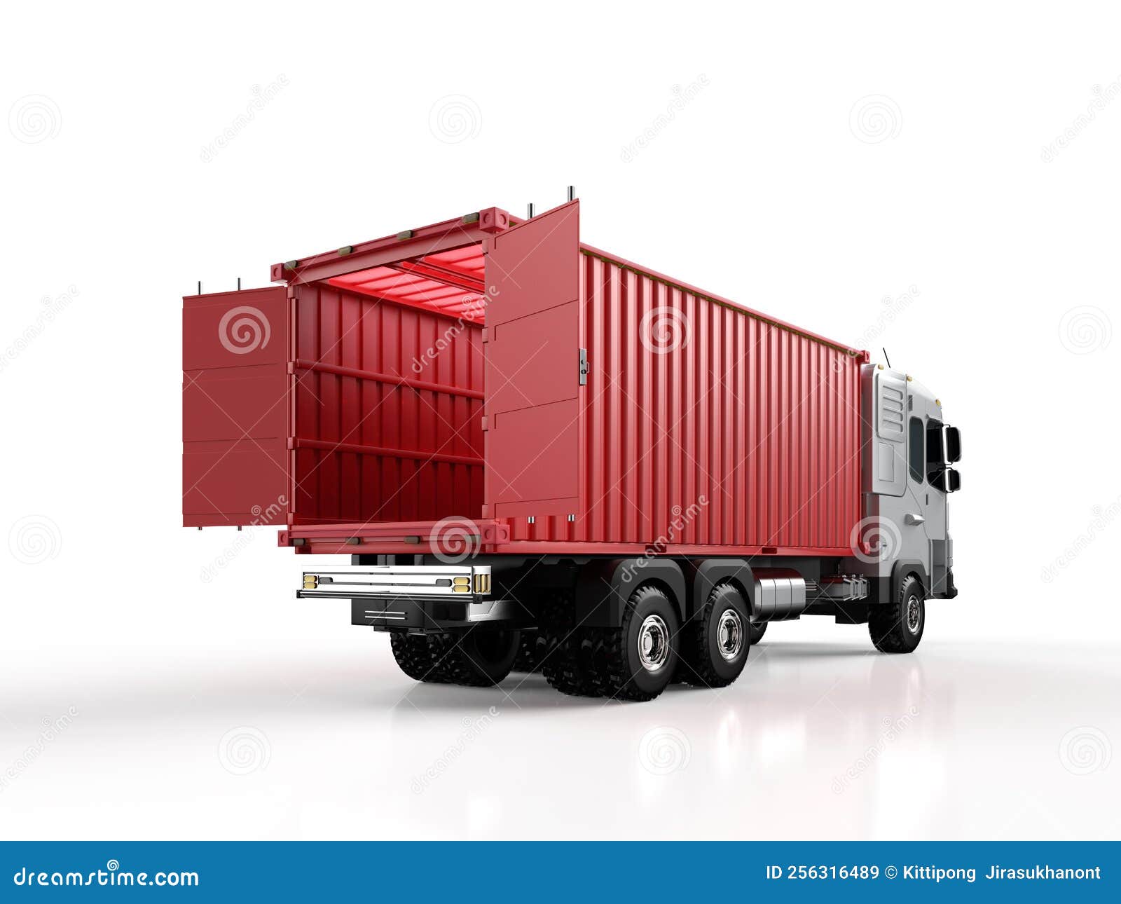 Logistic Trailer Truck or Lorry with Empty Container Open on White ...