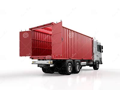 Logistic Trailer Truck or Lorry with Empty Container Open on White ...