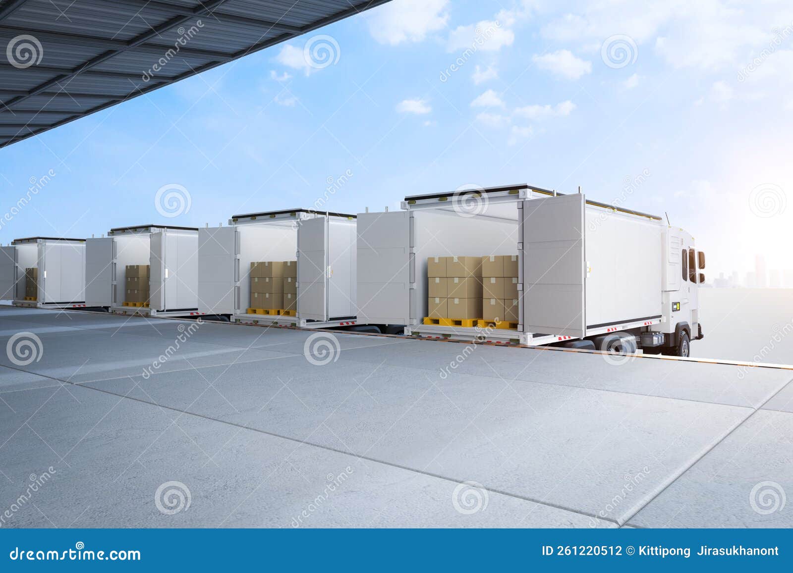 Logistic Trailer Truck or Lorry Fully Loading Cardboard Boxes Stock ...