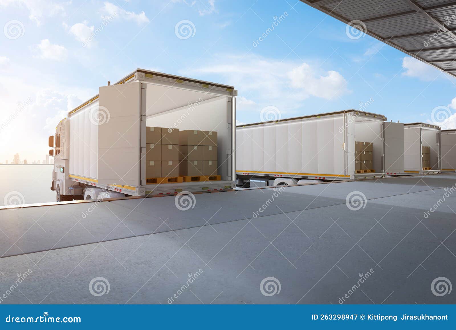 Logistic Trailer Truck or Lorry Fully Loading Cardboard Boxes Stock ...