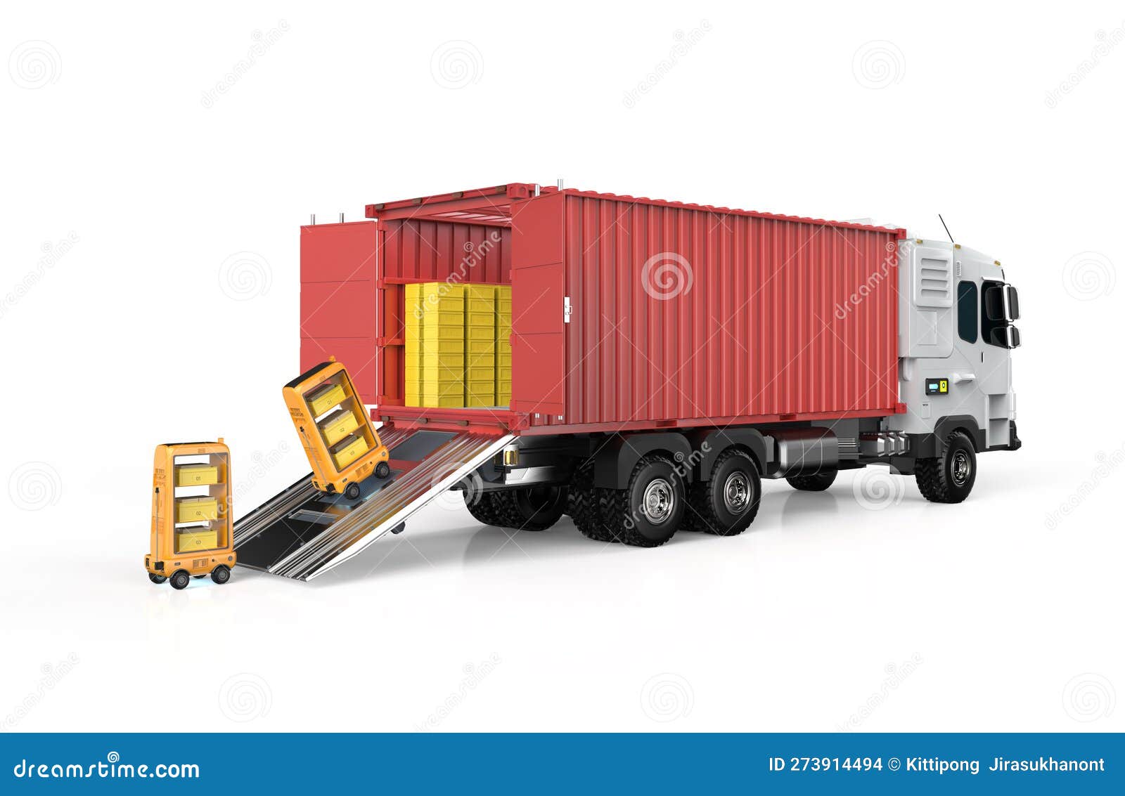Ev Logistic Trailer Truck Or Electric Vehicle Lorry At Container ...
