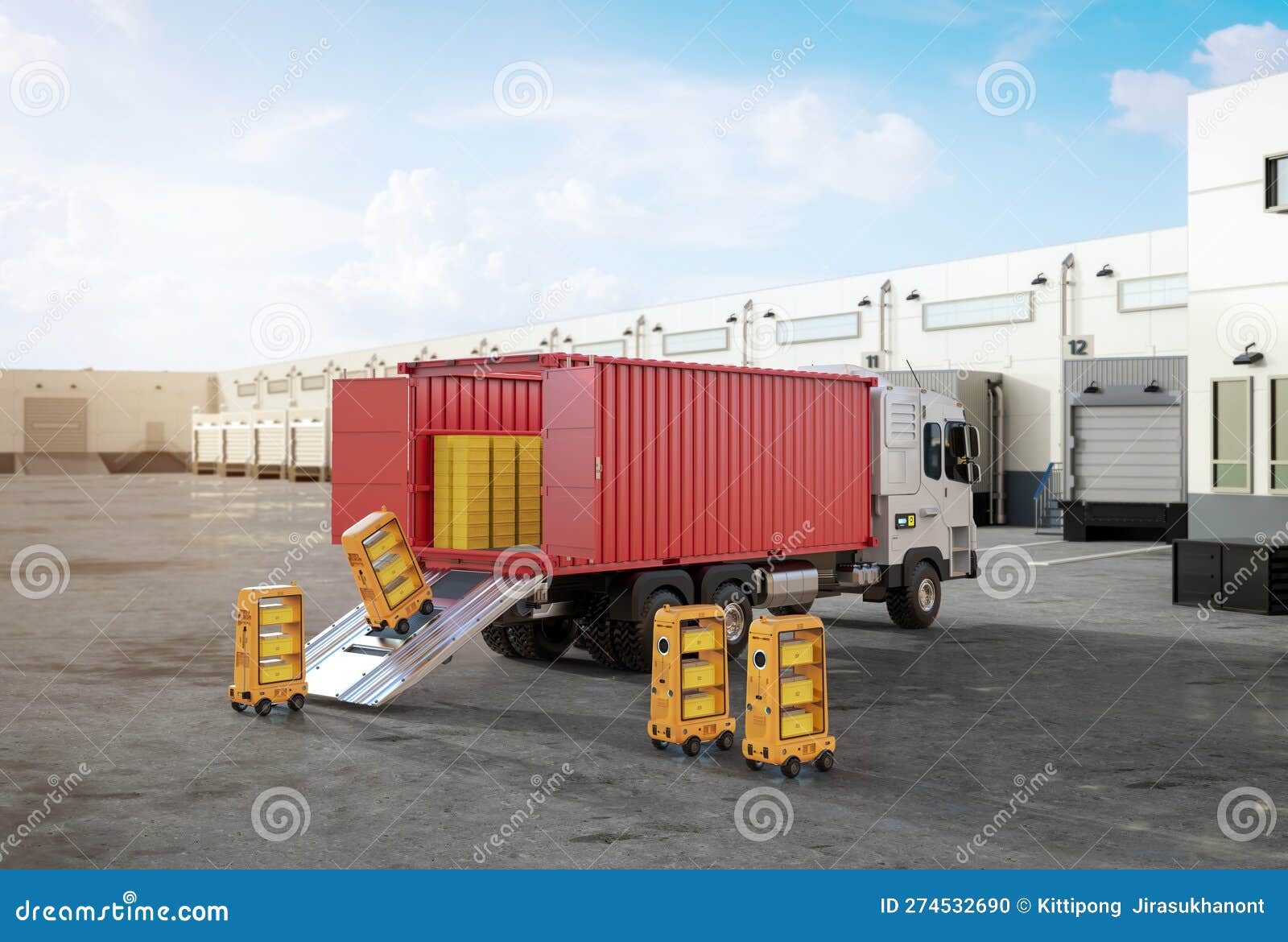 Ev Logistic Trailer Truck Or Electric Vehicle Lorry At Container ...