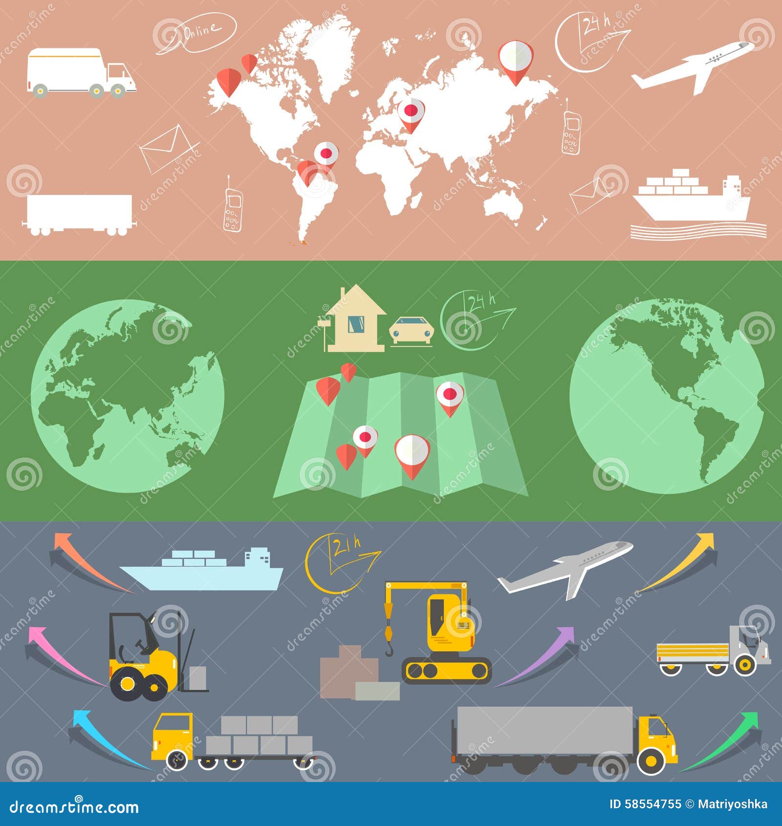 Logistic and Transport, Logistic Concept Flat Banners Stock Vector ...